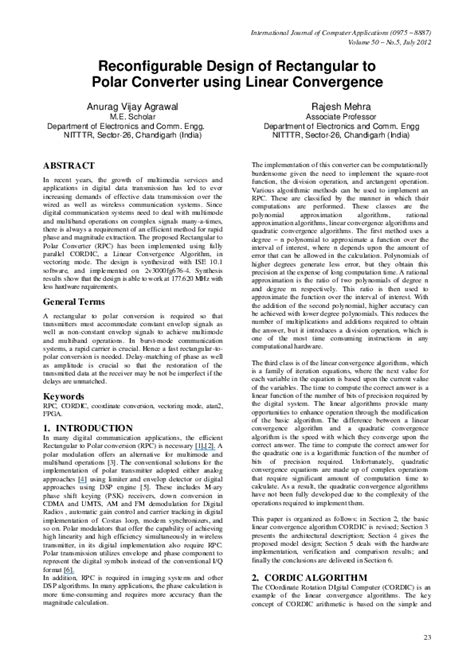 Pdf Reconfigurable Design Of Rectangular To Polar Converter Using