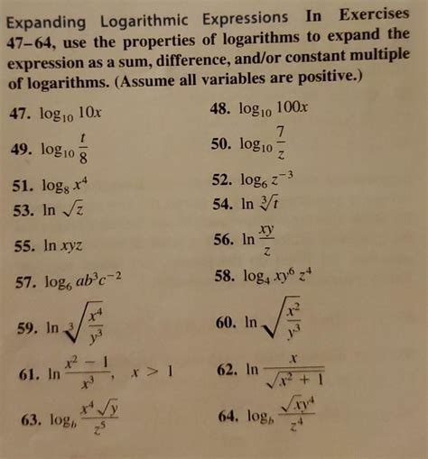 Solved Expanding Logarithmic Expressions In Exercises 47 64
