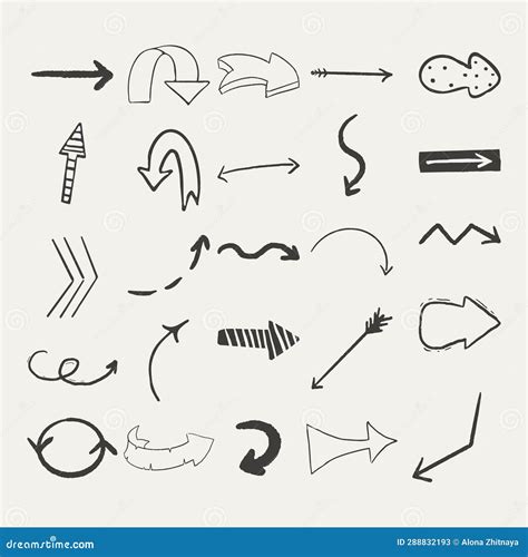 Set Arrow Pointer Ink Lines Textured Shapes Hand Drawn Decorative
