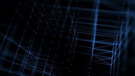 Rotating Blue Cube Grid Of Glowing Plexus Lines And Dots This Modern Geometric Technology