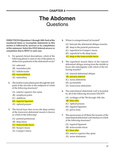 Anatomy Git Lecture Notes 1 47 Directions Questions 1 Through 100