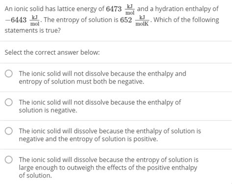 Solved An Ionic Solid Has Lattice Energy Of 6473 And A