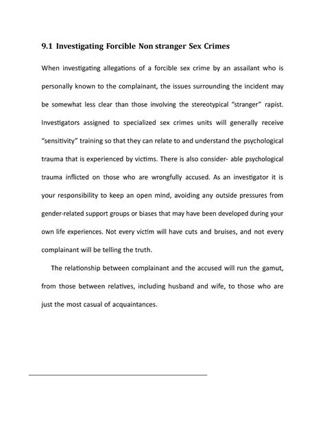 Investigating Forcible Non Stranger Sex Crimes Investigators Assigned To Specialized Sex