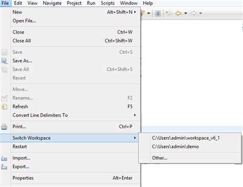 ccs 6 where is file menu workspace switch workspace c2000