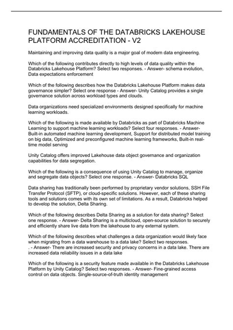 Fundamentals Of The Databricks Lakehouse Platform Accreditation V2 Databricks Stuvia Us