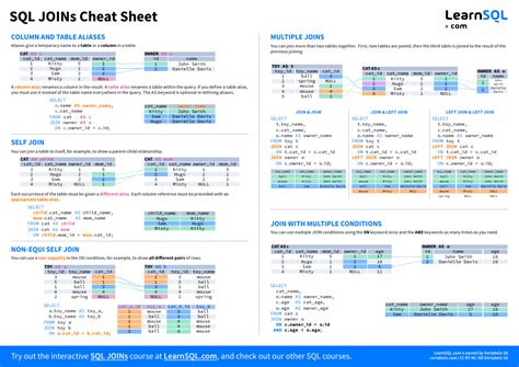 Sql Cheat Sheet Joins Download Printable Pdf Templateroller