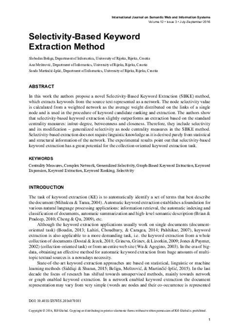 Pdf Selectivity Based Keyword Extraction Method