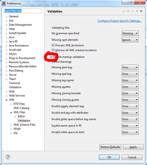 Validate Xml In Eclipse Stack Overflow