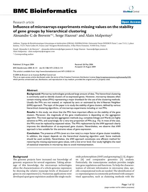 pdf influence of microarray experiments missing values on the