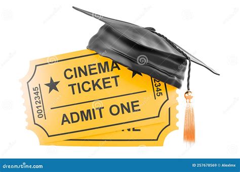 Cinema Tickets With Graduation Cap 3d Rendering Stock Illustration