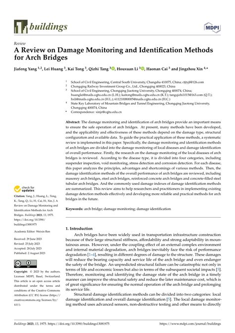 PDF A Review On Damage Monitoring And Identification Methods For Arch Bridges