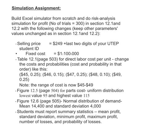 solved simulation assignment build excel simulator from