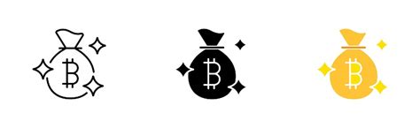 비트 코인 세트 아이콘이 있는 가방 돈 현금 송금 달러 지폐 통화 동전 센트 거래 화살표 구걸 받기 급여 소득 지출 세금 라인 검은 색과 화려한 스타일의 벡터 아이콘 1위에