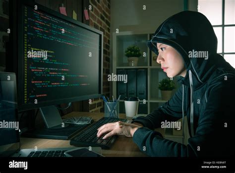 Attractive Beauty Girl Using Code Language Hacking Online System To Steal Important Information