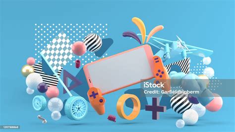 스마트 폰과 장치 바퀴 주위에서 게임을하고 권투 장갑과 항공기를 파란색 배경으로3d 렌더링 N 3차원 형태에 대한 스톡 사진 및 기타 이미지 Istock