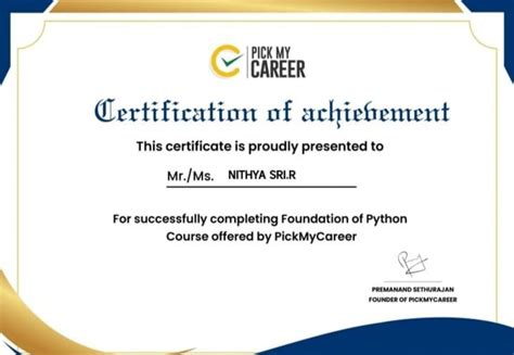 Nithya Sri R On Linkedin Python Pickmycareer Programming Certification Continuouslearning
