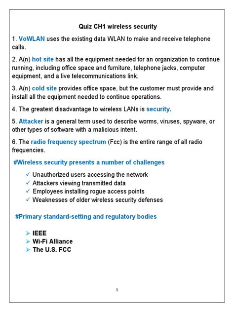 Wireless Security Quiz Ch1 Pdf Ieee 80211 Wireless Lan