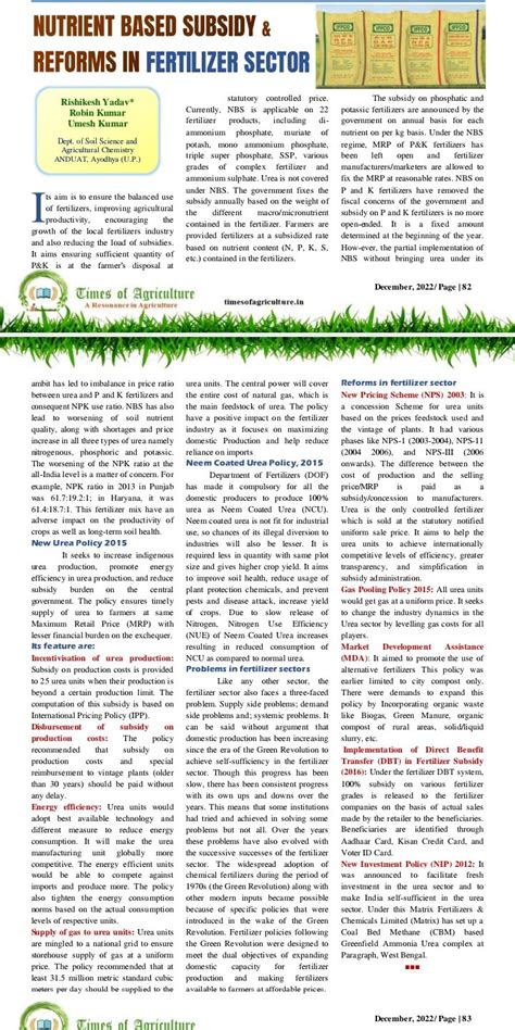 Pdf Nutrient Based Subsidy And Reforms In Fertilizer Sector