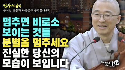 멈추면 비로소 보이는 것들 분별을 멈추세요 진실한 당신의 모습이 보입니다 법상스님의 행복한 마음공부 부처님 말씀과 마음공부 통합본 19회 Youtube