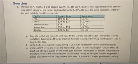 Solved Question 1 We Have A Cpu That Has A 6 Bit Address