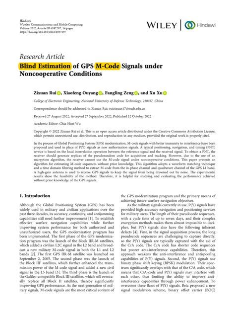 research article blind estimation of gps m code signals under