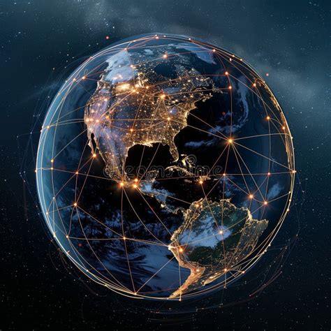 Full Planet Earth A View From Space At Night World Communication Lines