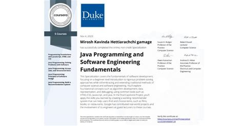 mirosh kavinda on linkedin completion certificate for java programming