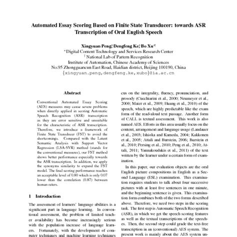 Automated Essay Scoring Based On Finite State Transducer Towards Asr