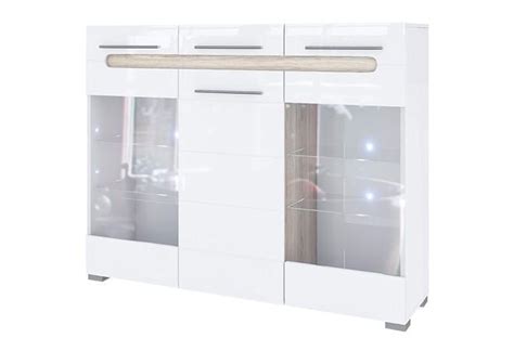 ᐉ Комод 3 дверний Світ Меблів Бянко зі склом 150х40х114 Білий дуб сонома 30263 • Краща ціна