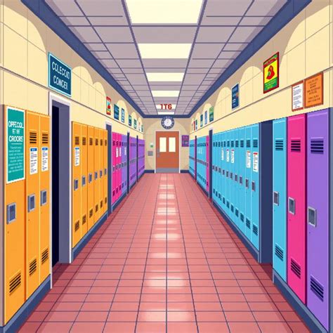 Lively Pixel Art School Hallway