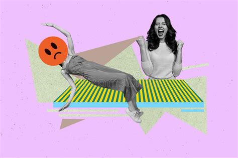 3d Sketch Poster Trend Collage Image Of Two Girl Guy Instead Head Smiley Emoji Cyberbully