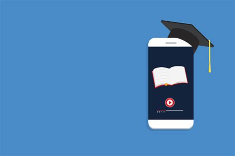 온라인 학습 웨비나 비즈니스 온라인 교육 스마트폰 교육 또는 E러닝 컨셉 비디오 자습서의 개념 벡터 일러스트레이션 Brand Name Smart Phone에 대한 스톡 벡터