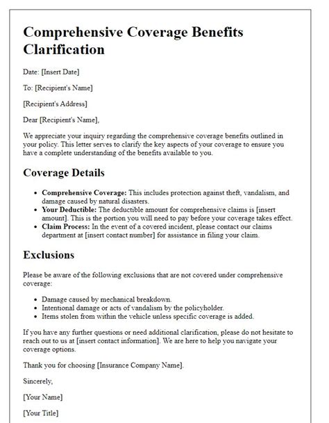 Letter Template For Comprehensive Coverage Benefits Free Samples In