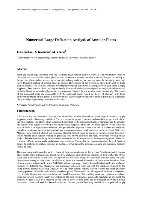 Pdf Numerical Large Deflection Analysis Of Annular Plates