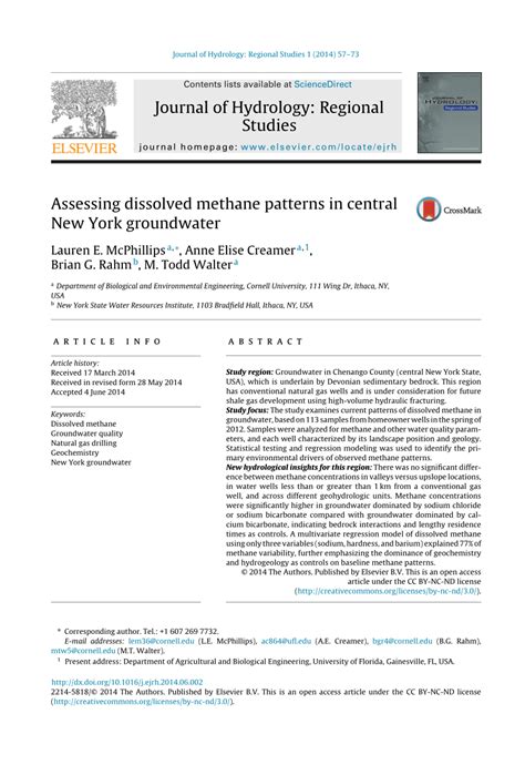 Pdf Assessing Dissolved Methane Patterns In Central New York Groundwater