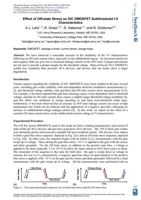 Pdf Effect Of On State Stress On Sic Dmosfet Subthreshold I V Characteristics