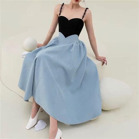 Black Top With Blue Skirt Sleeveless Maxi Dress Black Patchwork Dress