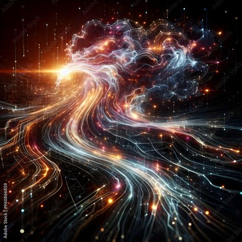 abstract glowing neural network with dynamic data flow concept