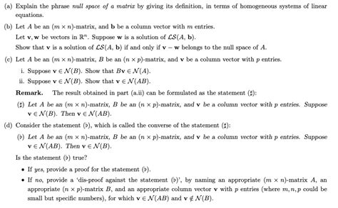 Solved A Explain The Phrase Null Space Of A Matrix By Chegg Com