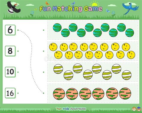 fun matching game counting the objects part eight stock vector