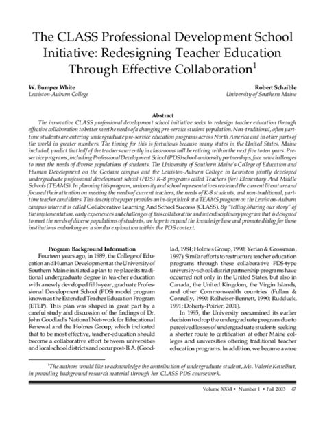 Pdf The Class Professional Development School Initiative Redesigning