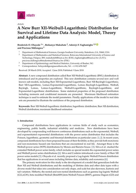 pdf a new burr xii weibull logarithmic distribution for survival and