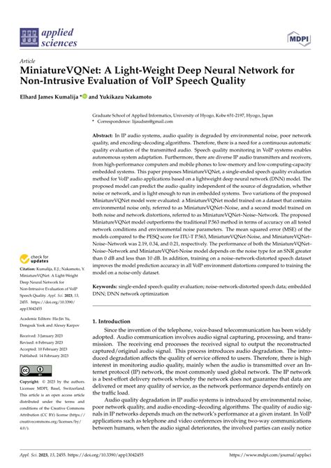 Pdf Miniaturevqnet A Light Weight Deep Neural Network For Non Intrusive Evaluation Of Voip