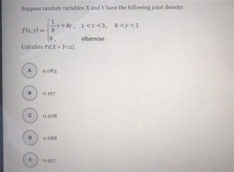 Solved Suppose random variables X and Y have the following | Chegg.com