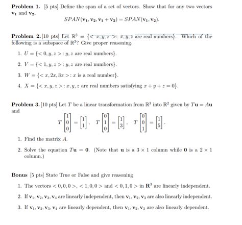 Solved Problem 1 5 Pts Define The Span Of A Set Of Chegg Com
