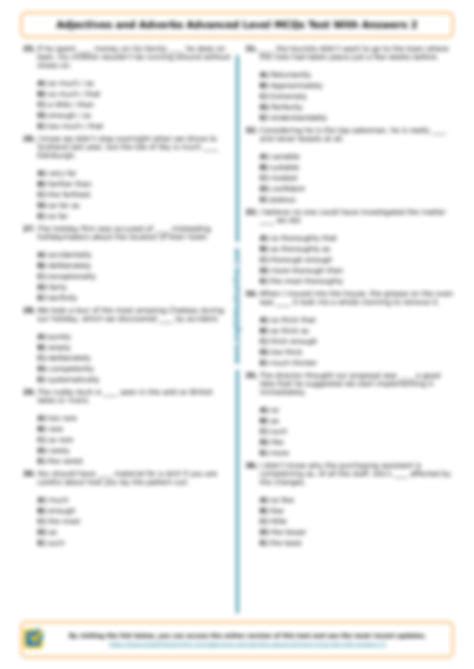 SOLUTION Adjectives And Adverbs Advanced Level Mcqs Test With Answers Englishtestsonline