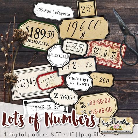 Lots Of Numbers Labels Kit Printable Vintage Ephemera Junk Journal