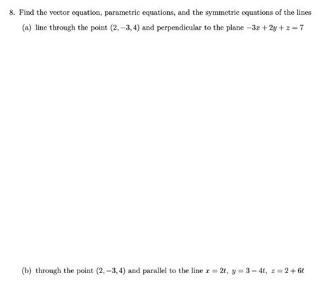 Solved Find The Vector Equation Parametric Equations Chegg