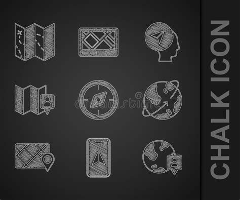 Set Compass City Map Navigation Location The Globe Satellites Orbiting Earth Gps Device With