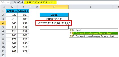 T Test In Excel Formulaexamples How To Use Ttest Function